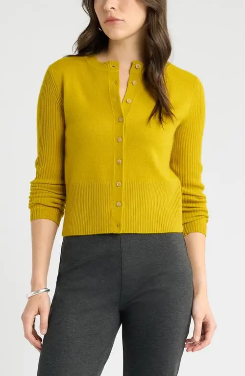 Caslon Wool & Cashmere Blend Argyle Cardigan - Olive