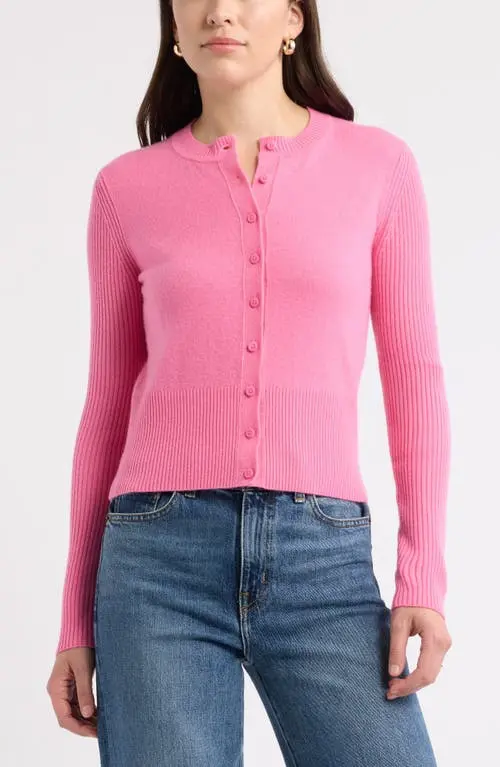 Caslon Wool & Cashmere Blend Argyle Cardigan - Pink Cosmos