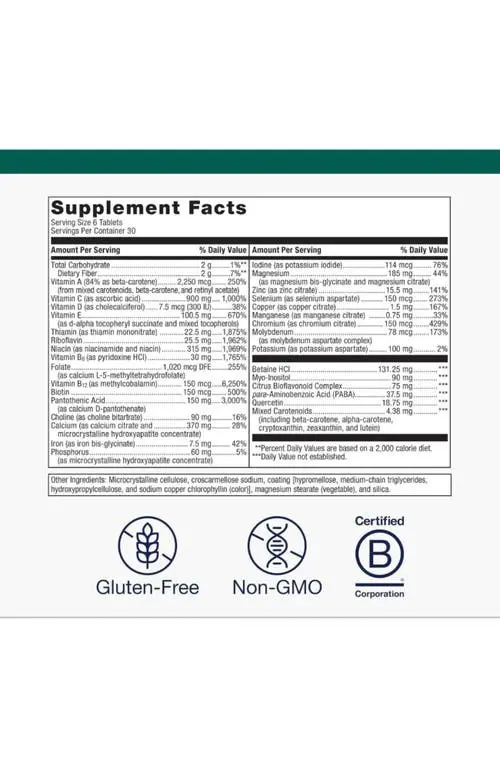 METAGENICS Multigenics Intensive Care Multivitamin With Iron High-absorption Formula 180 Tablets