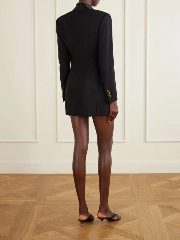 Versace Double-breasted Embellished Satin-trimmed Stretch-wool Mini Dress