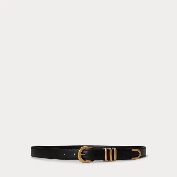 Ralph Lauren Metal-keeper Leather Skinny Belt - Black