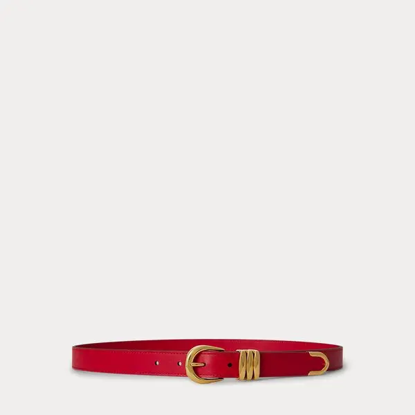 Ralph Lauren Metal-keeper Leather Skinny Belt - Festive Red