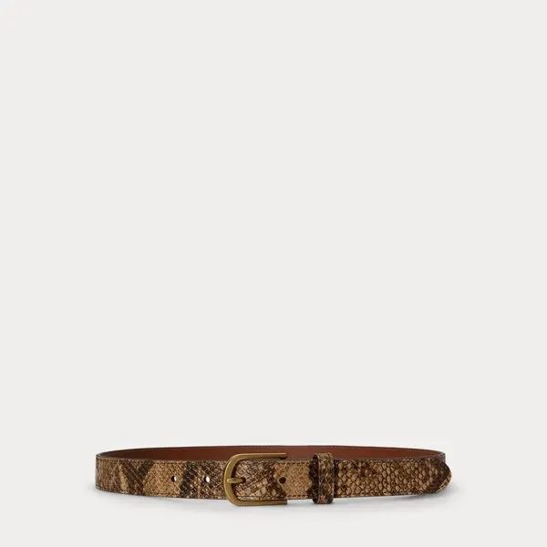 Ralph Lauren Embossed Skinny Belt With Rounded Buckle - Tan Multi