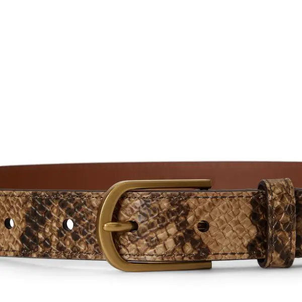 Ralph Lauren Embossed Skinny Belt With Rounded Buckle - Tan Multi