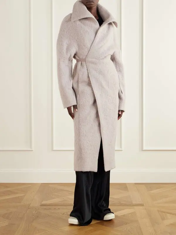 Rick Owens Dracucollar Belted Alpaca And Virgin Wool-blend Coat