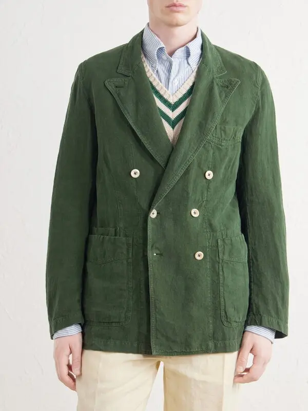 DRAKE'S Games Double-breasted Linen Blazer