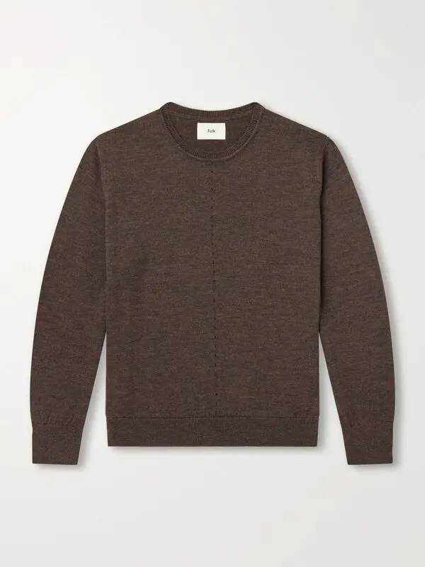 Folk Perforated Mélange Merino Wool Sweater