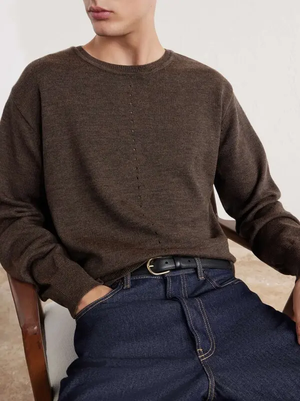 Folk Perforated Mélange Merino Wool Sweater
