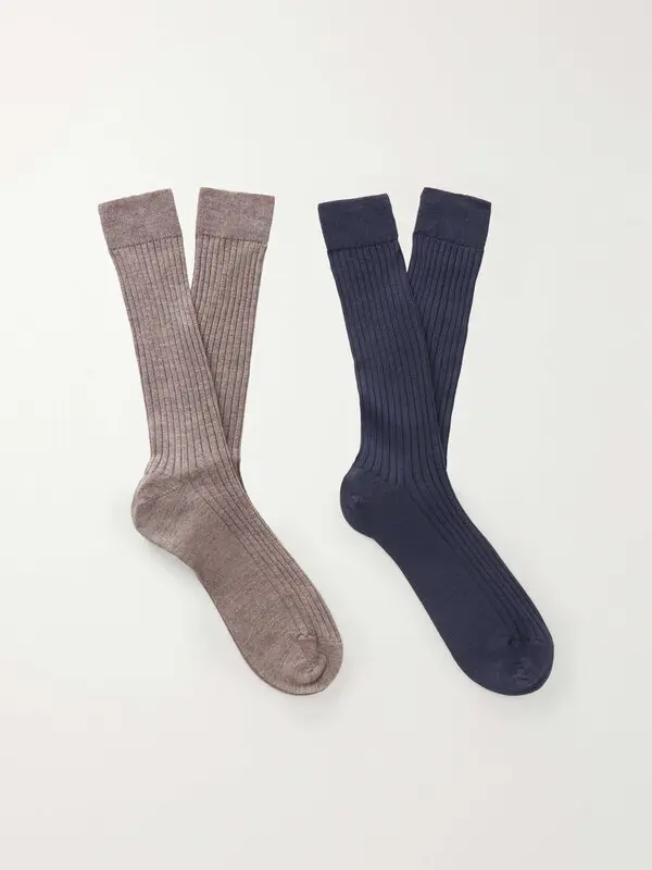 Mr P. Two-pack Cashmere And Silk-blend Socks