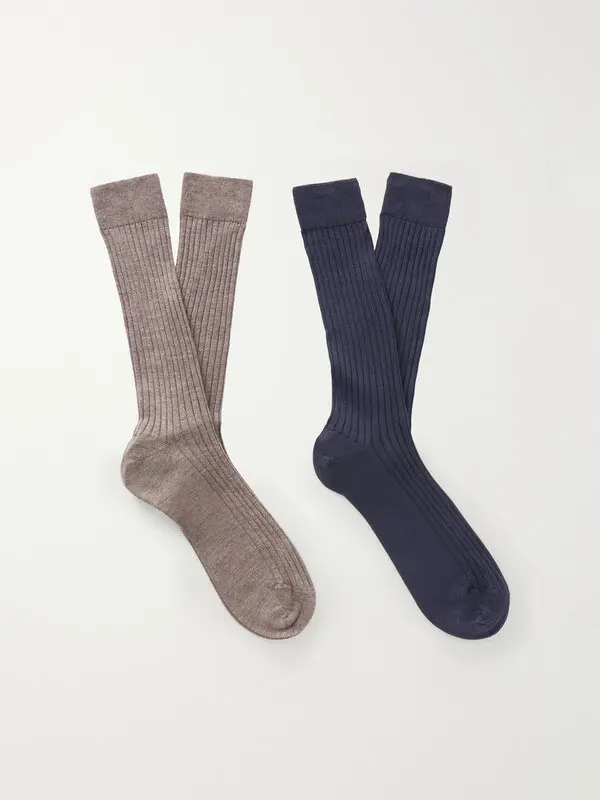 Mr P. Two-pack Cashmere And Silk-blend Socks - Multi
