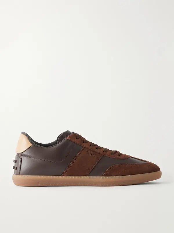 TOD'S Suede-trimmed Leather Sneakers - Brown