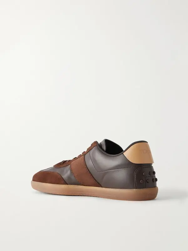 TOD'S Suede-trimmed Leather Sneakers - Brown