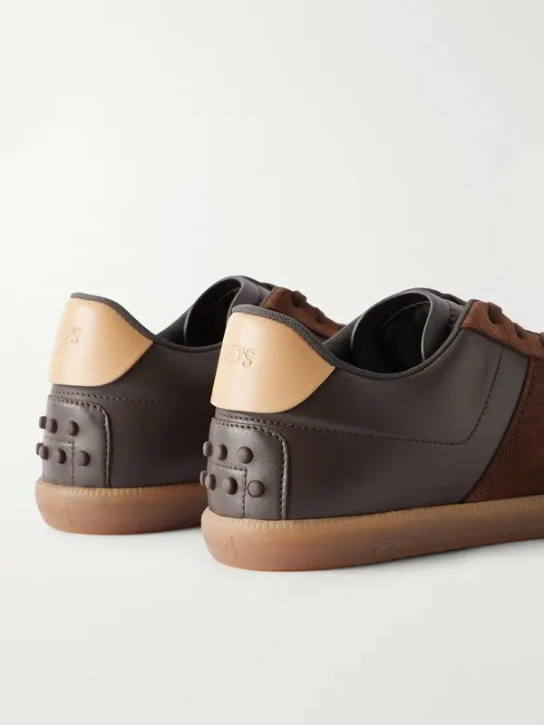 TOD'S Suede-trimmed Leather Sneakers - Brown