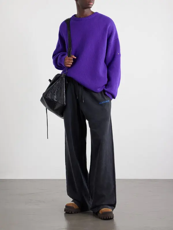 Balenciaga Wide-leg Cotton-jersey Sweatpants - Black