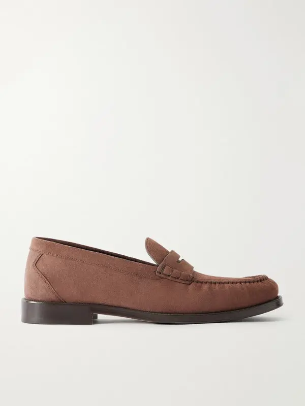Brunello Cucinelli Suede Penny Loafers - Brown