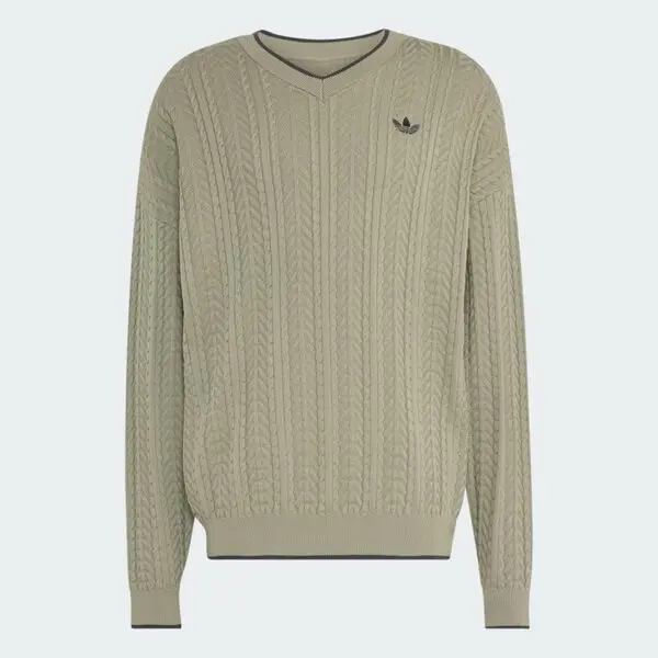 Adidas Cable Knit V-neck Sweater - Silver Pebble