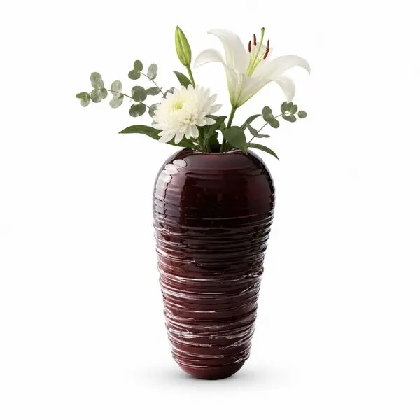 MARLETH Plum Glass Vase Ribbed Large
