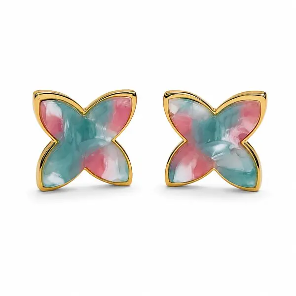 BY OZGE Blue / Pink Blush & Turquoise Butterfly Stud Earrings Multicolor