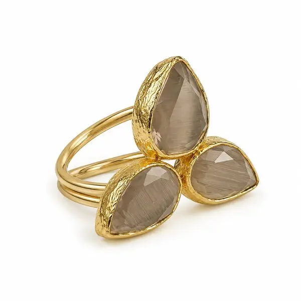 BY OZGE Neutrals Mystic Smoky Quartz Trinity Plated Adjustable Ring