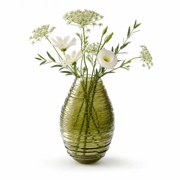 MARLETH Olive Glass Vase Ribbed Large