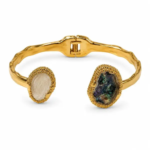 BY OZGE Gold / Blue Celestial Enamel Gold Plated Cuff Bracelet Gold