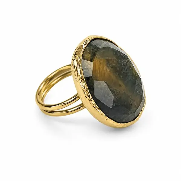 BY OZGE Neutrals Mystic Labradorite Plated Adjustable Ring