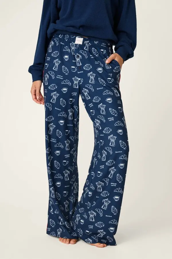 PJ Salvage Bonjour Babe French Breakfast Print Pajama Pants - Deep Navy