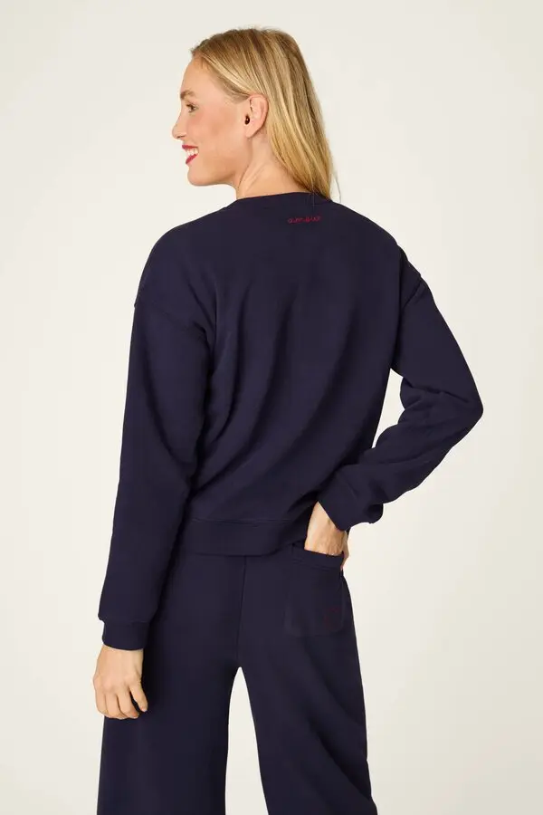 PJ Salvage C'est La Vie Embroidered Cotton Sweatshirt