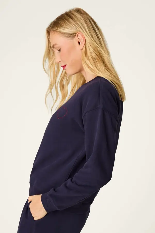 PJ Salvage C'est La Vie Embroidered Cotton Sweatshirt