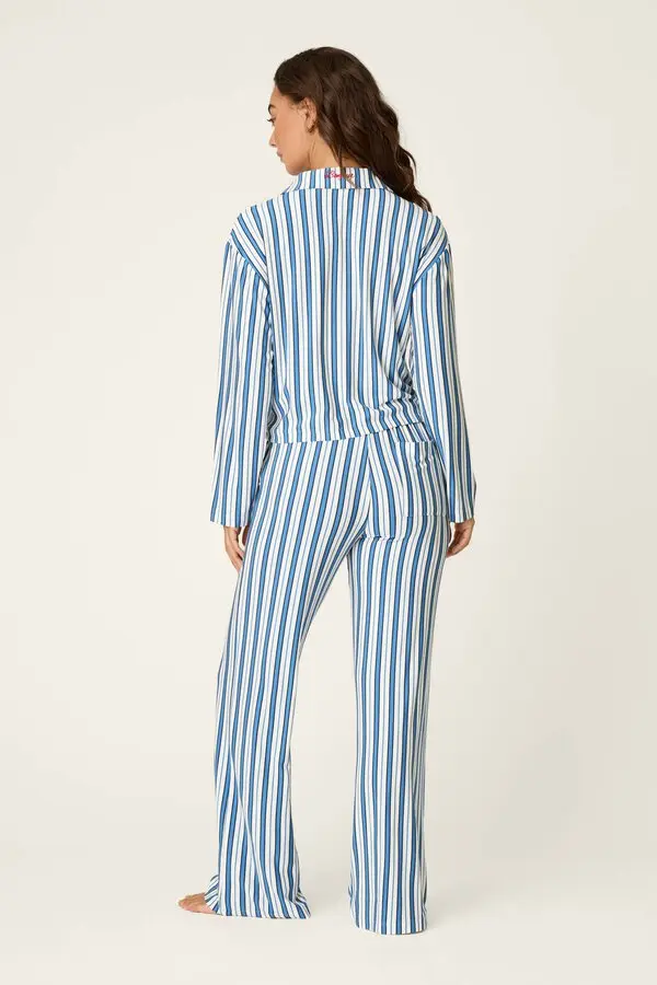 PJ Salvage Soiree Dreams Blue Stripe Long Sleeve Pajama Set