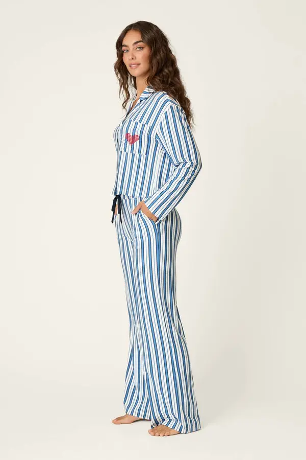 PJ Salvage Soiree Dreams Blue Stripe Long Sleeve Pajama Set