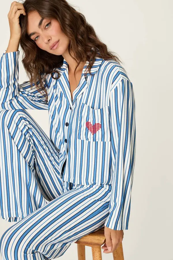 PJ Salvage Soiree Dreams Blue Stripe Long Sleeve Pajama Set