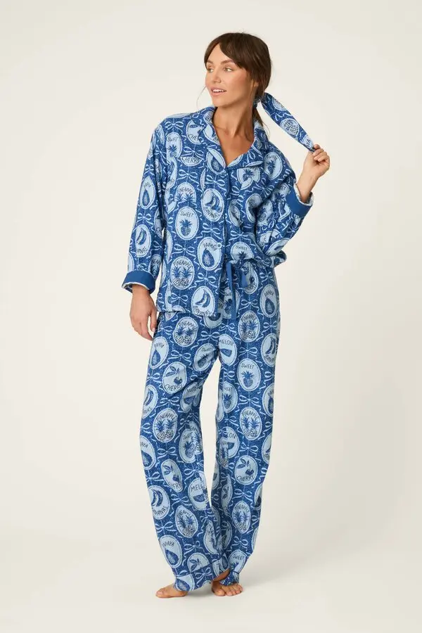 PJ Salvage Super-soft Cotton Fruit Medley Print 3-piece Long Flannel Pajama Set