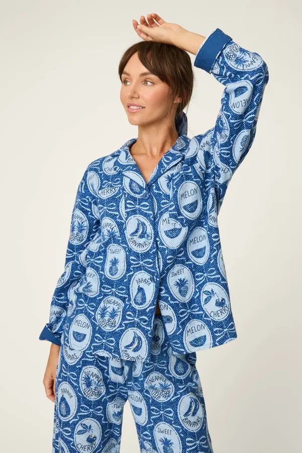 PJ Salvage Super-soft Cotton Fruit Medley Print 3-piece Long Flannel Pajama Set