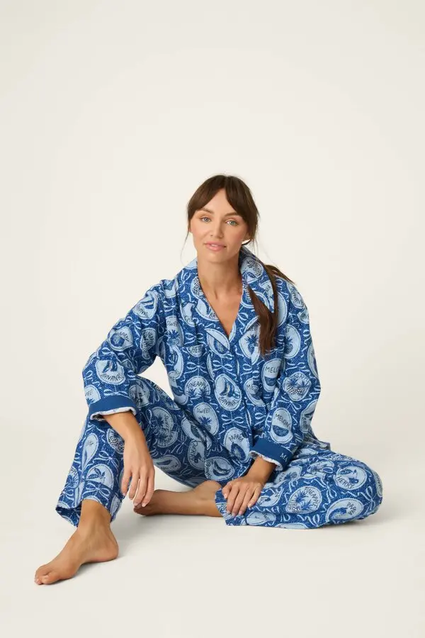 PJ Salvage Super-soft Cotton Fruit Medley Print 3-piece Long Flannel Pajama Set