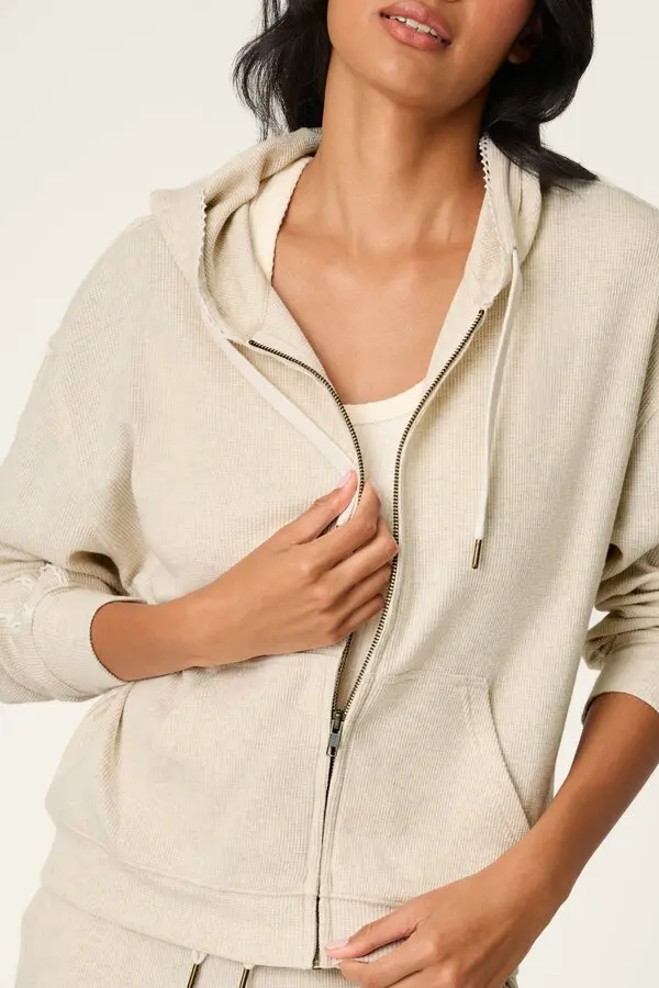 PJ Salvage Heathered Waffle Thermal Zip-up Hoodie
