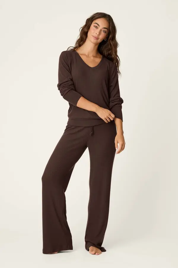 PJ Salvage Textured Essentials Chocolate Brown Long Sleeve Top