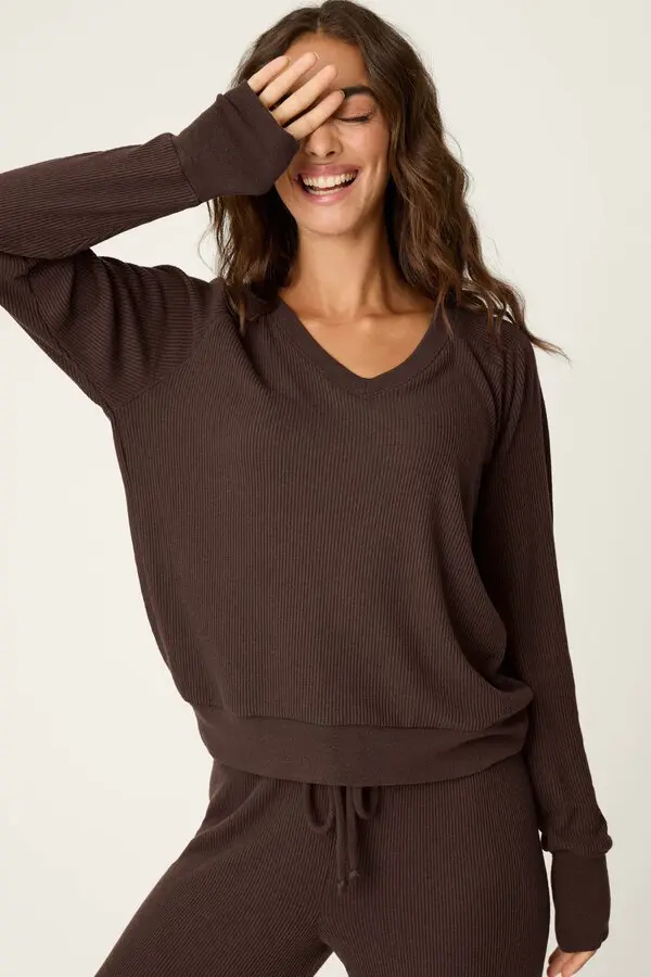 PJ Salvage Textured Essentials Chocolate Brown Long Sleeve Top
