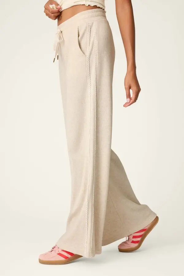 PJ Salvage Waffle Thermal Lounge Pants With Drawstring And Trim