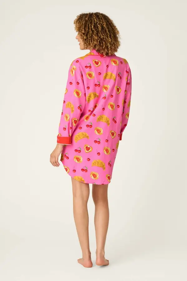 PJ Salvage Super-soft Cotton Sweet Cherry Tart Print Flannel Nightshirt