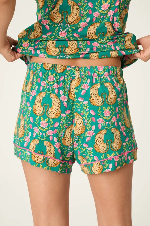 PJ Salvage Cheetah Bonita Dreams Cheetah Print Pajama Shorts - Teal Blue