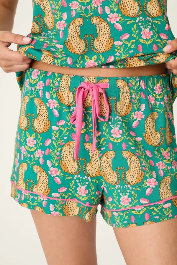 PJ Salvage Cheetah Bonita Dreams Cheetah Print Pajama Shorts - Teal Blue