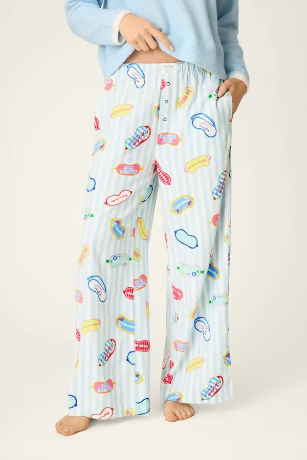 PJ Salvage Super-soft Cotton Out Of Office Eyemask Print Flannel Pajama Pants - Breeze