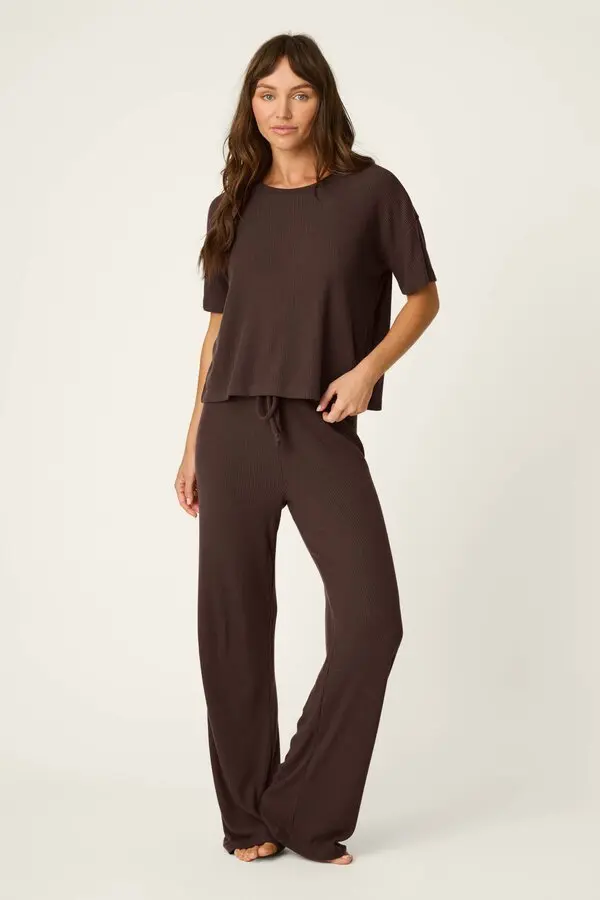 PJ Salvage Textured Essentials Brown Lounge Pajama Set - Chocolate