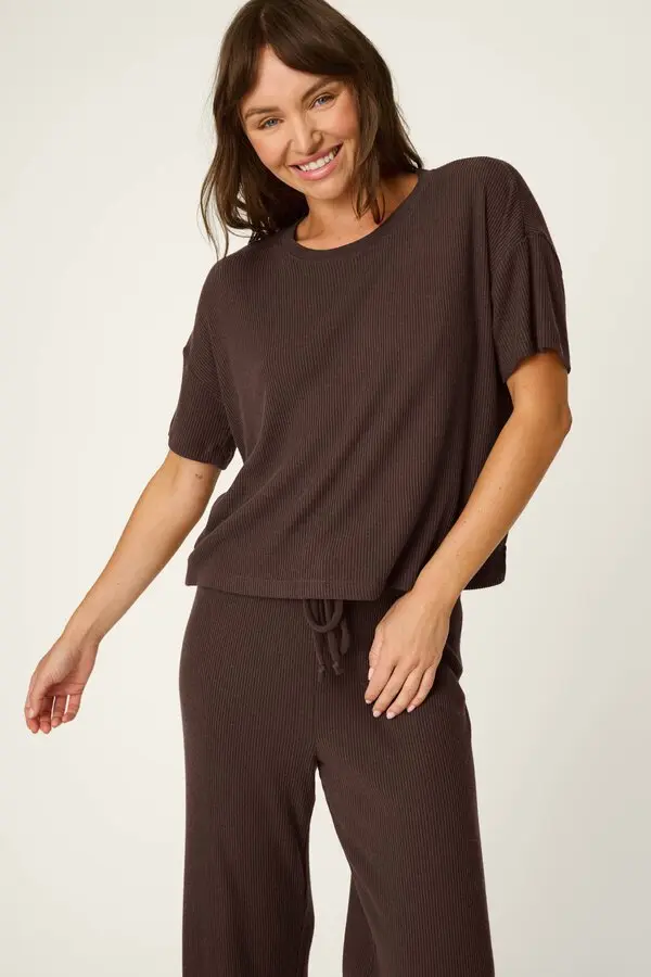PJ Salvage Textured Essentials Brown Lounge Pajama Set