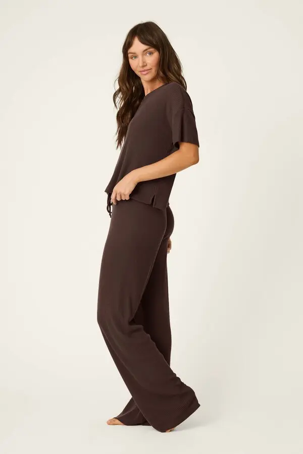 PJ Salvage Textured Essentials Brown Lounge Pajama Set