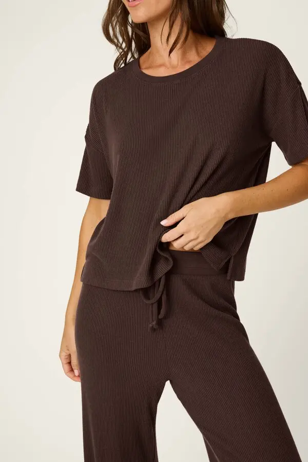 PJ Salvage Textured Essentials Brown Lounge Pajama Set