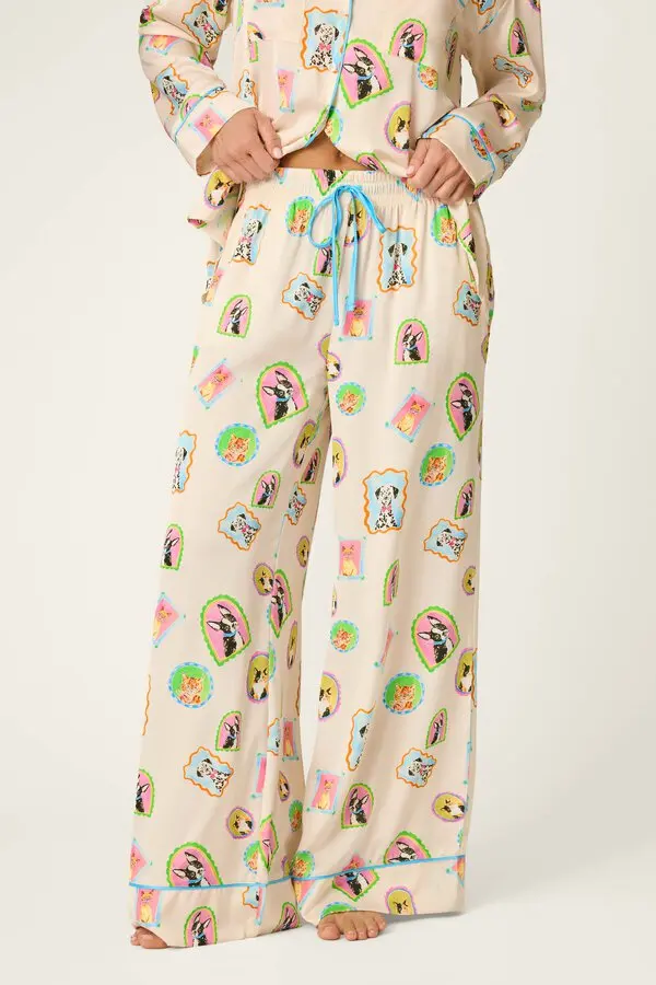 PJ Salvage Picture Purrfect Pet Portraits Satin Pajama Pants - Multi