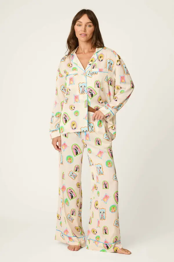 PJ Salvage Picture Purrfect Pet Portraits Satin Pajama Pants - Multi