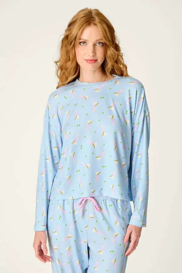 PJ Salvage Olive You Martini Print Long Sleeve Top